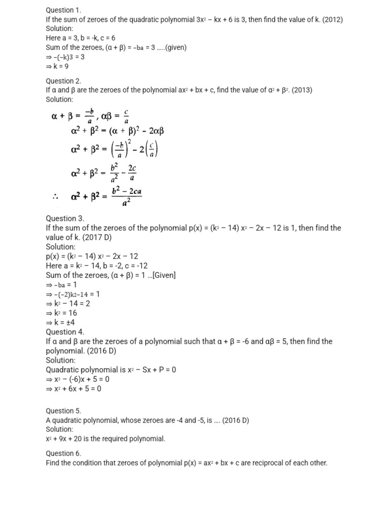 Answer Polynomial Maths | PDF | Quadratic Equation | Polynomial