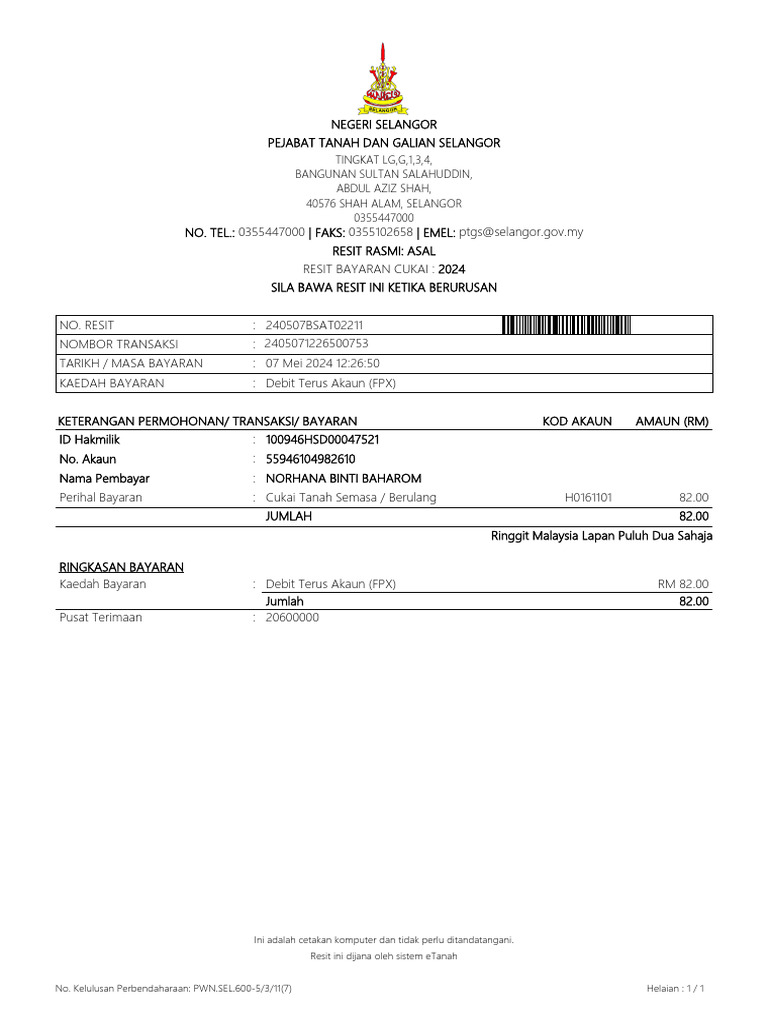 Resit Pembayaran 240507 BSAT02211 | PDF