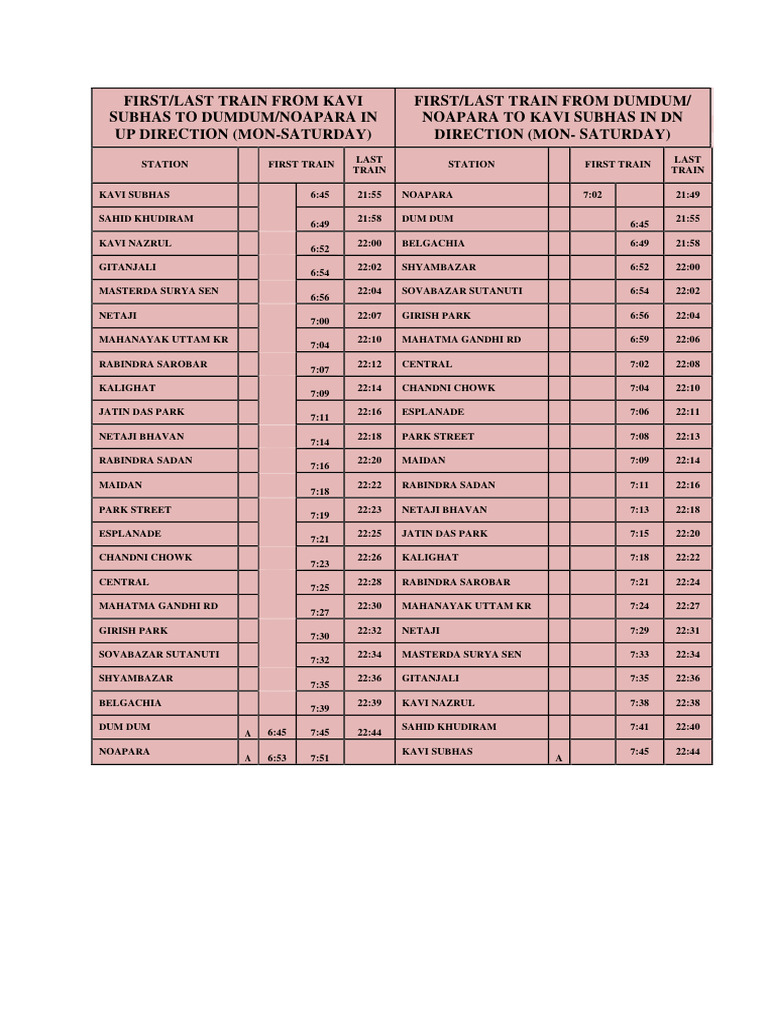 Metro Time Table | PDF