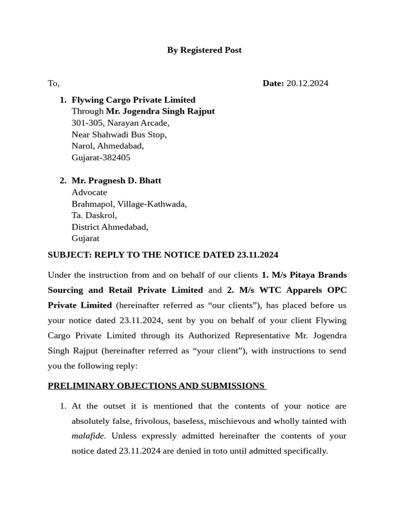 Legal Notice Response | PDF | Justice | Crime & Violence