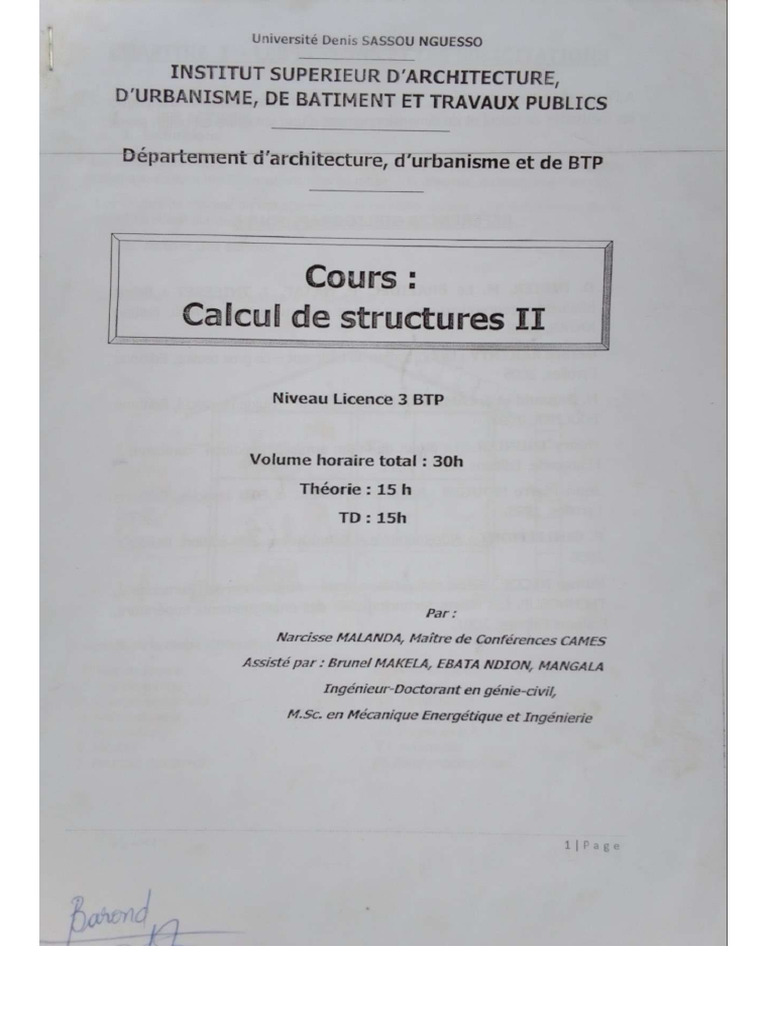 Chp1 Calculs Structures II L3 BTP | PDF