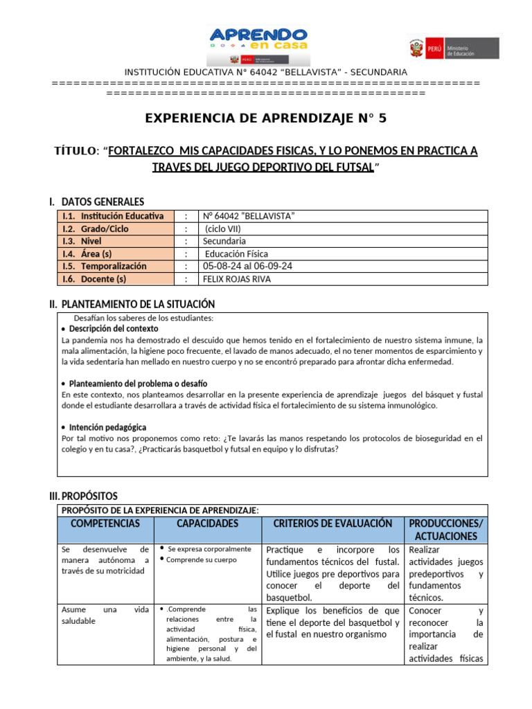 EDA 5 EXPERIENCIA DE APRENDIZAJE-2023 Eda - 1° y 2° | PDF | Asociación de Futbol
