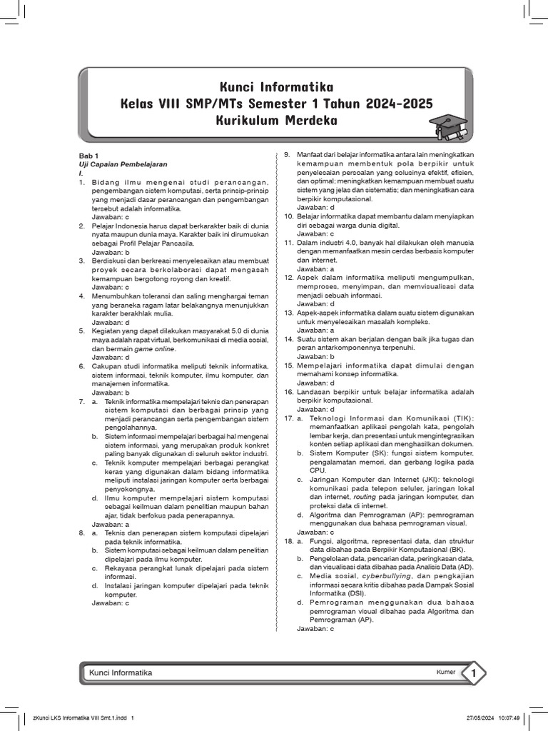 KJ LKS Informatika VIII Smt.1 | PDF