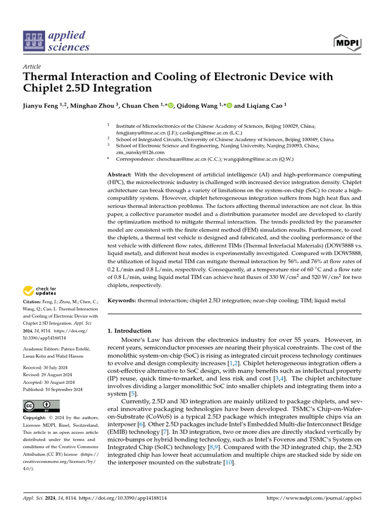 Thermal Interaction and Cooling of Electronic Device With Chiplet 2.5D Integration | PDF ...
