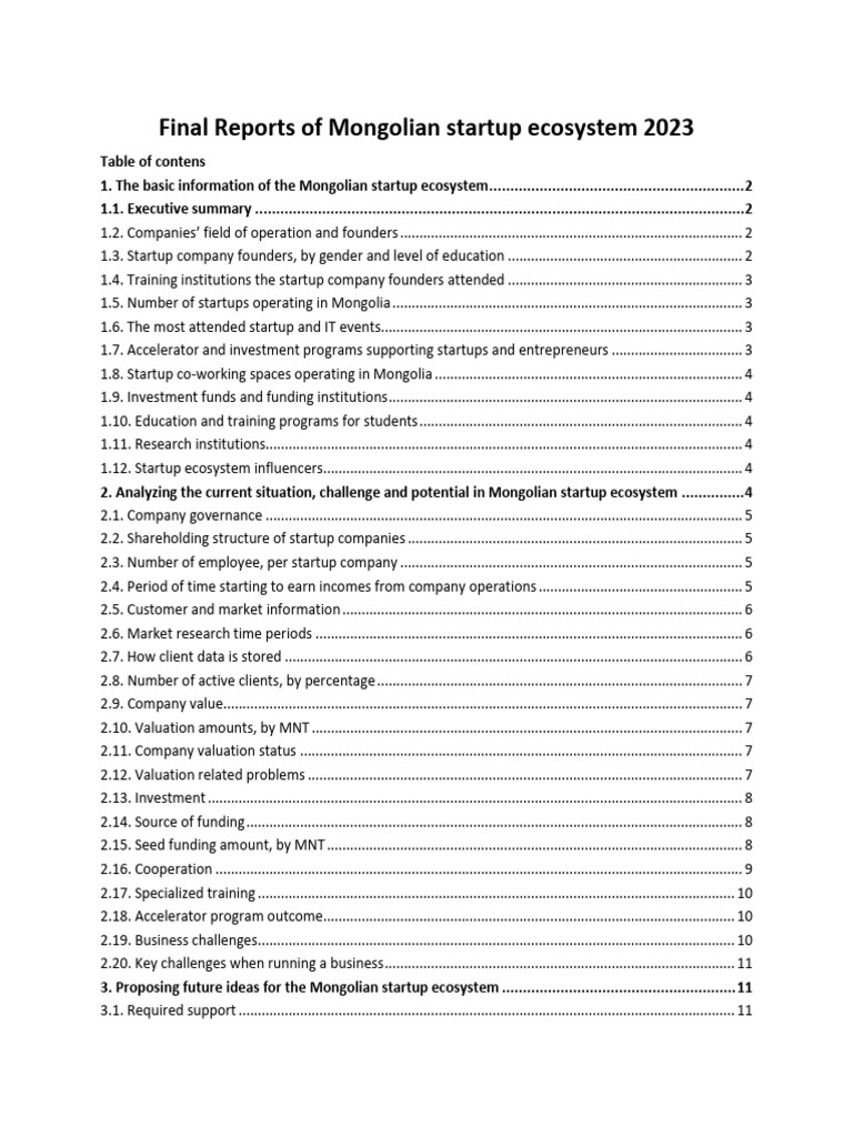 Mongolian Startup Ecosystem 2023 | PDF | Startup Company | Small Business & Entrepreneurs