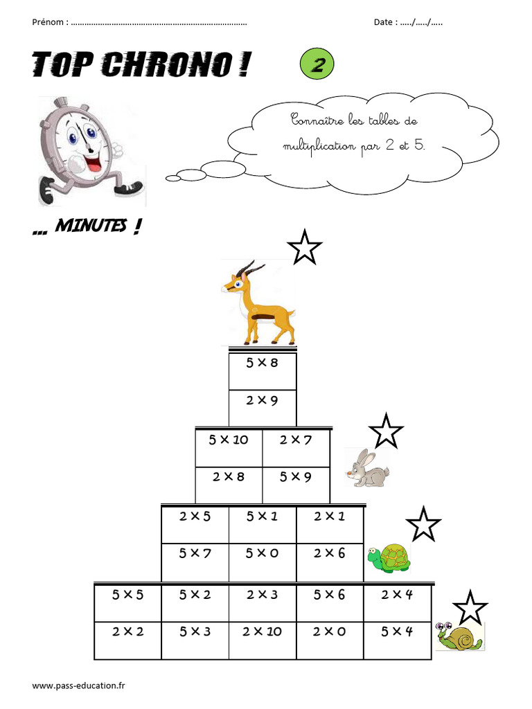Connaître-les-tables-de-multiplication-par-2-et-5.-TOP-CHRONO-CE1-2 | PDF
