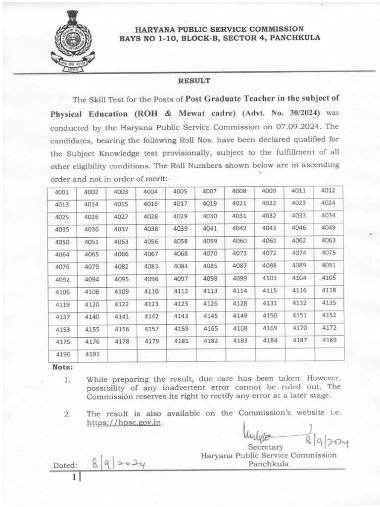 Skill Test Result Physical Edu 08 09 2024 | PDF