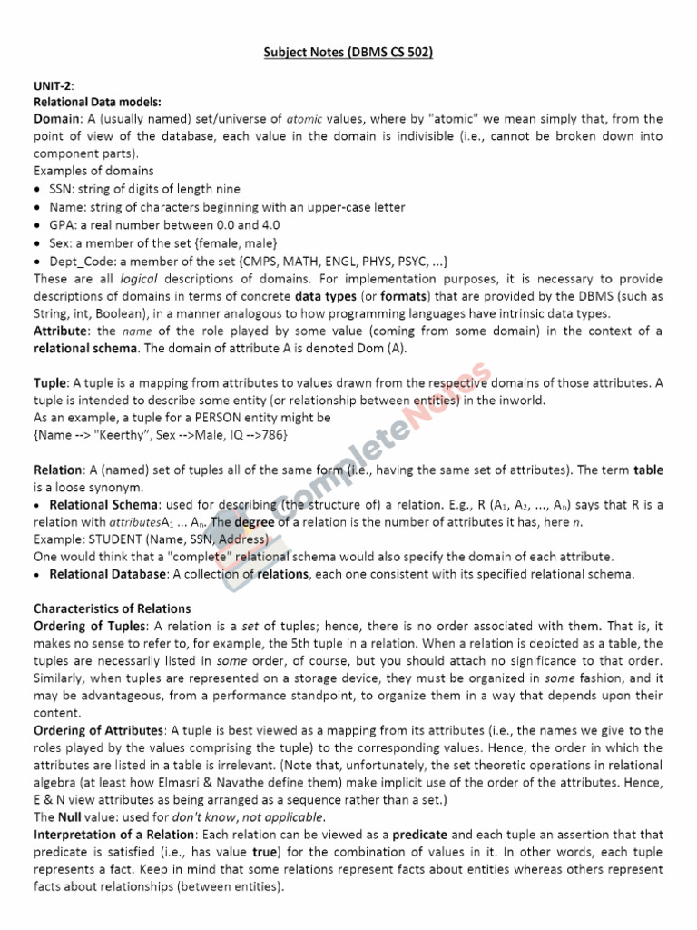 Unit 2 Database Management Systems Pdf