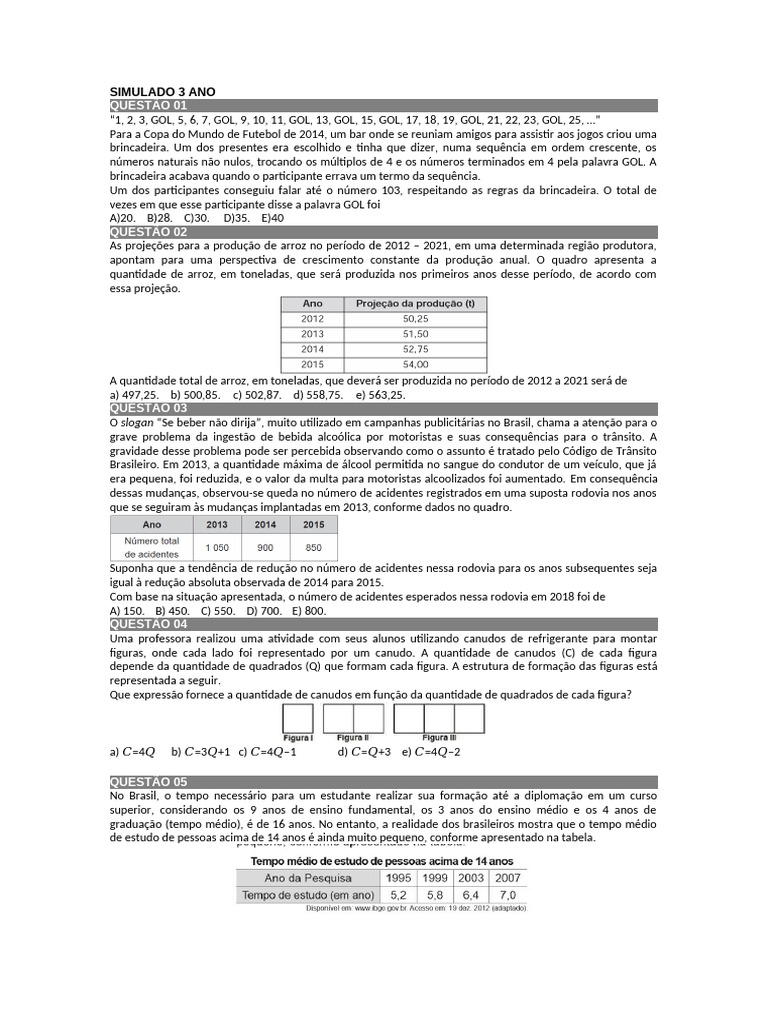 SIMULADO 3 ANO PG E PA | PDF | Fractal | Triângulo