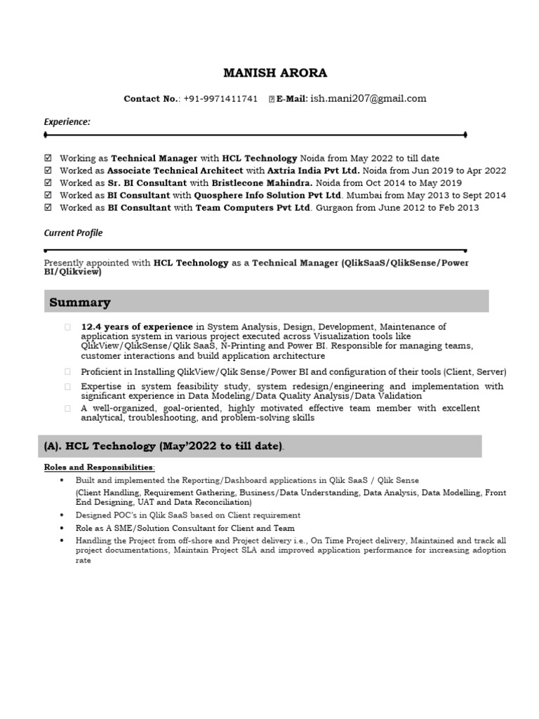 Resume - Manish Arora 1 | PDF | Computing | Information Technology