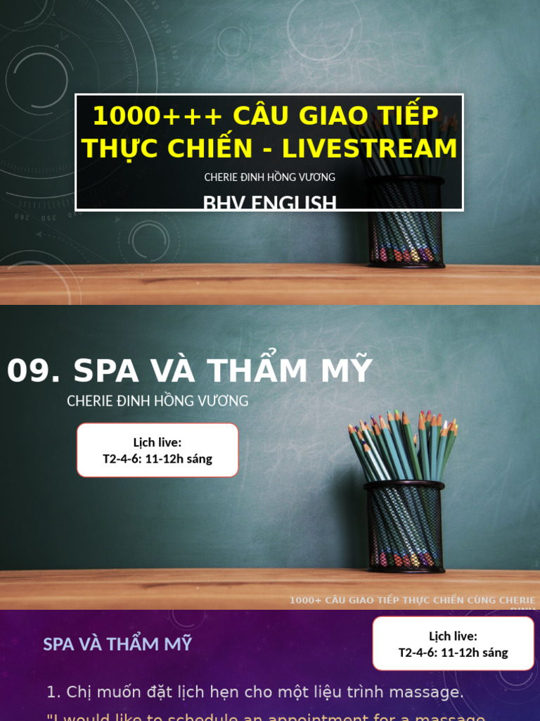 1000+ câu giao tiếp cùng Cherie - 09. Spa, Thẩm mỹ (UTD241204) | PDF