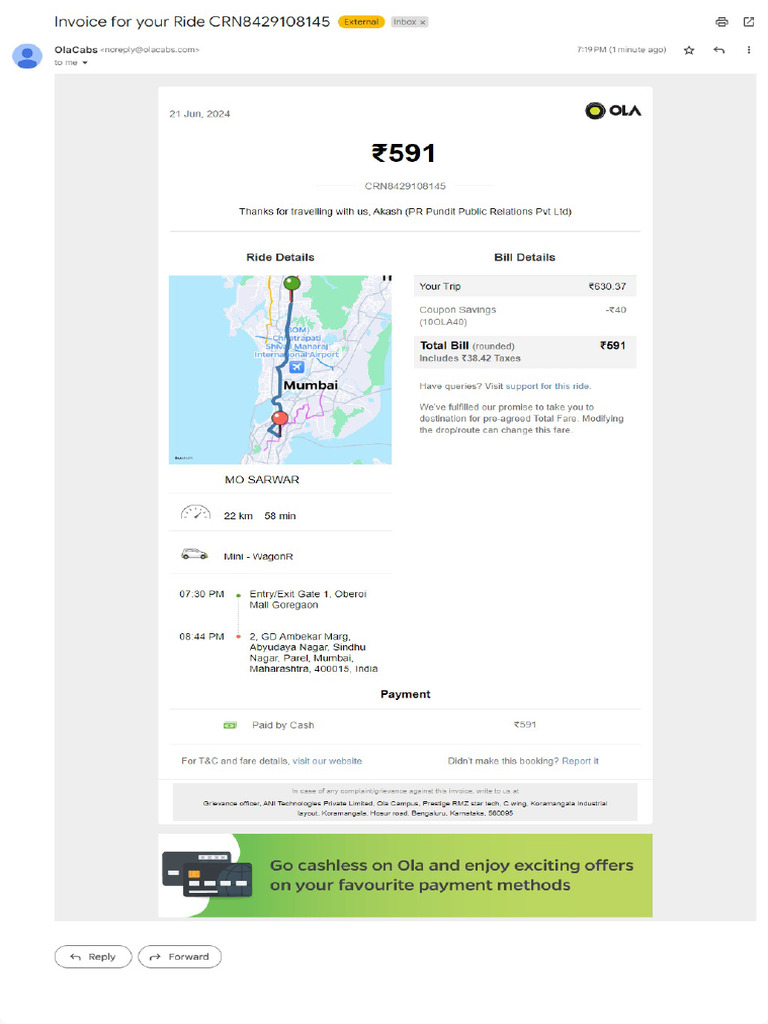 Invoice For Your Ride CRN8429108145 | PDF