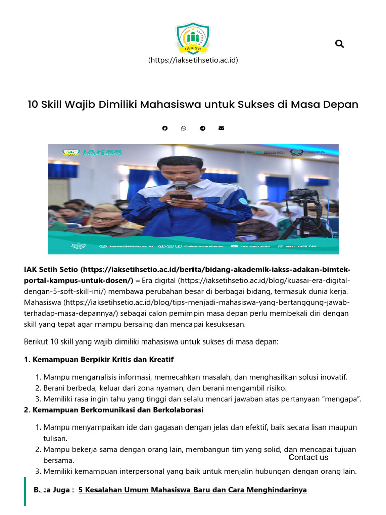10 Skill Wajib Dimiliki Mahasiswa untuk Sukses di Masa Depan » IAK SETIH SETIO MUARA BUNGO | PDF