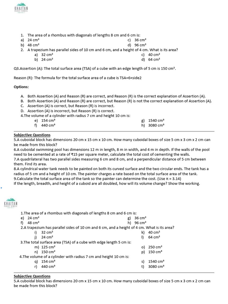 Viii WS1 Ma3 CH-9 | PDF | Area | Length