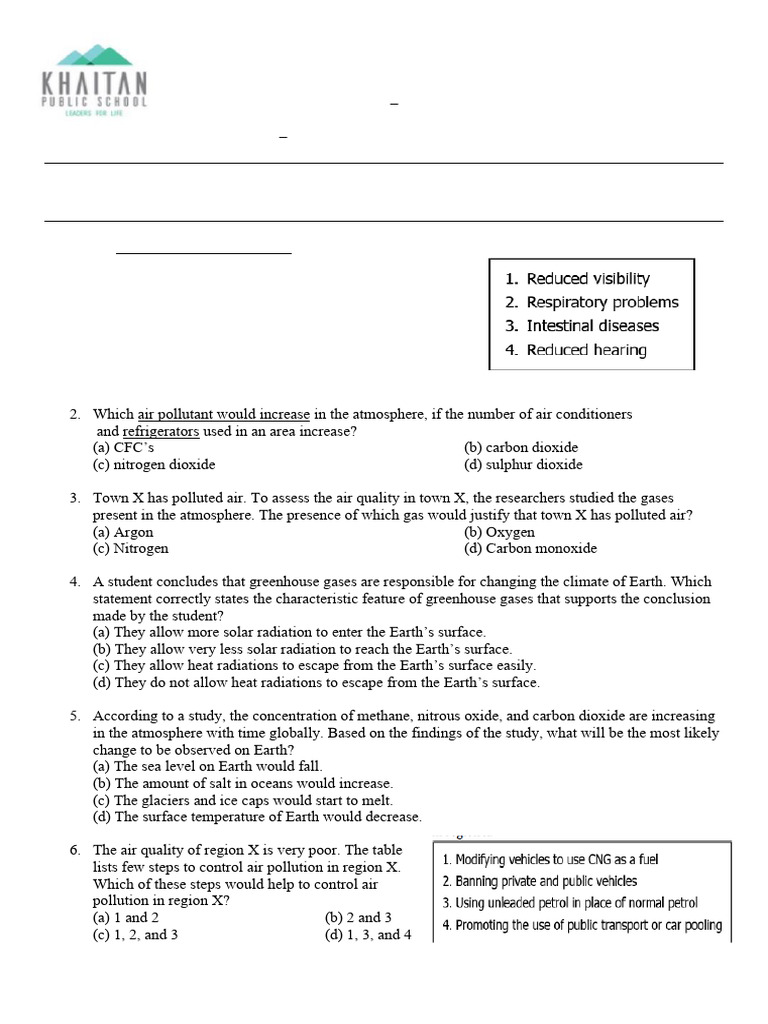 Class 8 Science Worksheet: Air & Water Pollution | PDF | Atmosphere Of ...