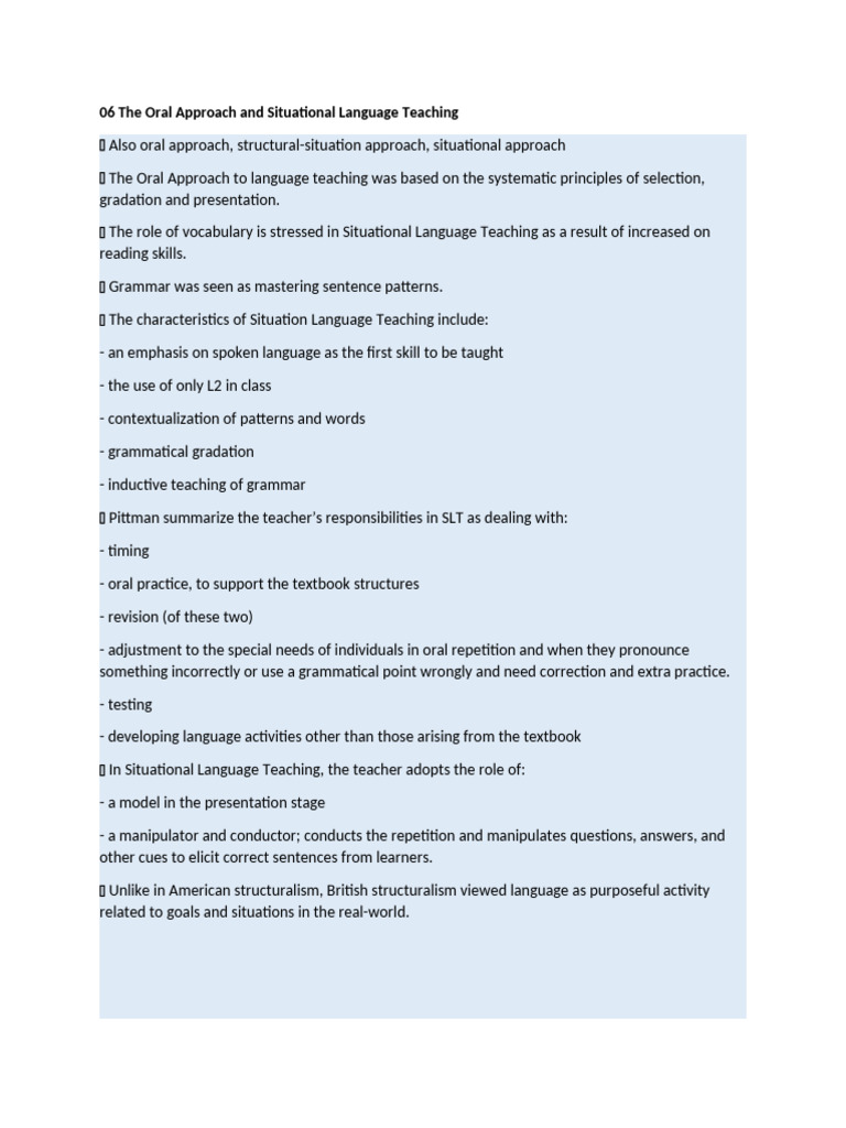 06 The Oral Appromoooon Situational Language Teaching | PDF
