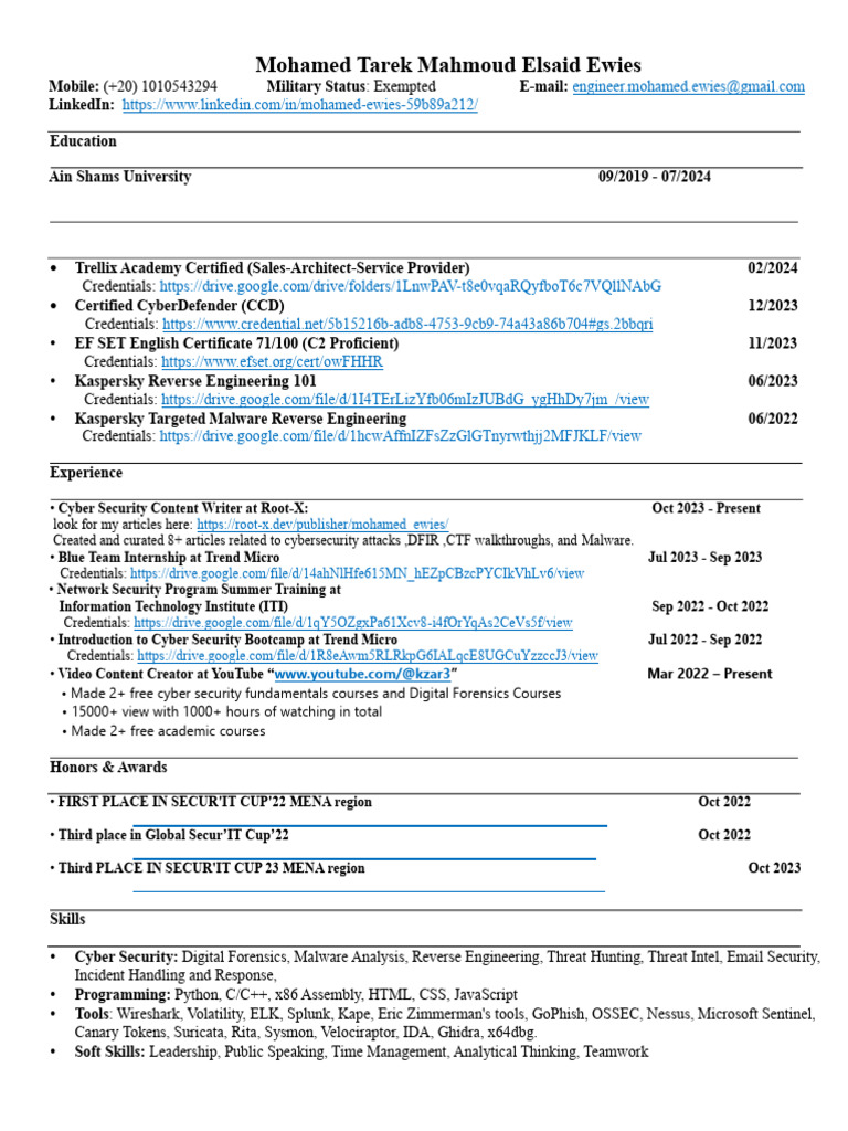 Mohamed Ewies CV-3 (1) | PDF | Security | Computer Security