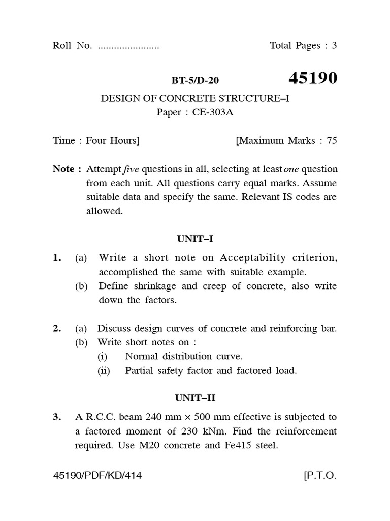Design of Concrete Structure 1 (2020) | PDF | Beam (Structure) | Materials