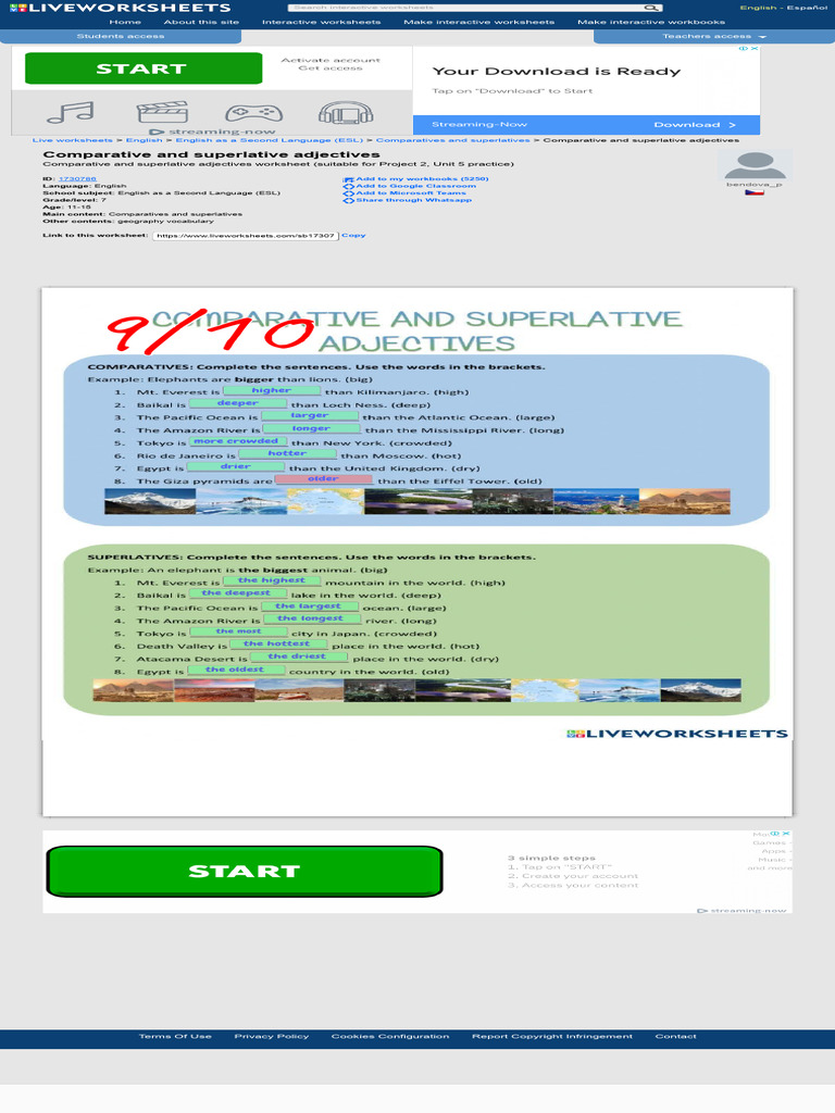 Comparative and Superlative Adjectives Interactive Activity For 7 | PDF ...