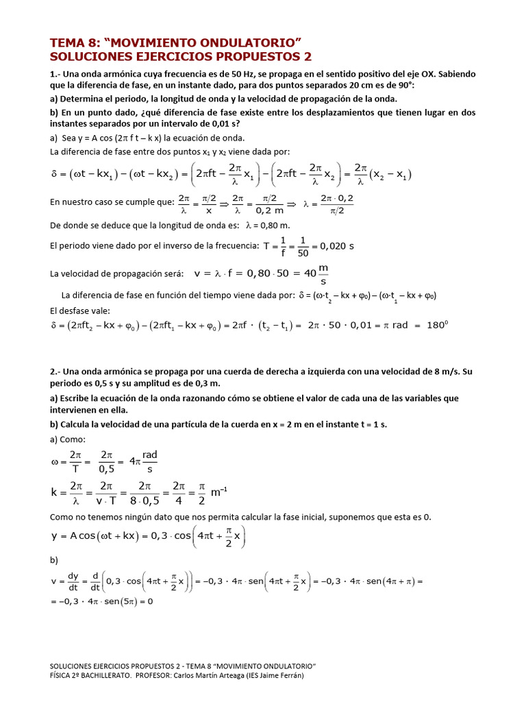 08-FISICA-SOLUCION-EJERCICIOS-02-18-19 | PDF | Olas | Oscilación
