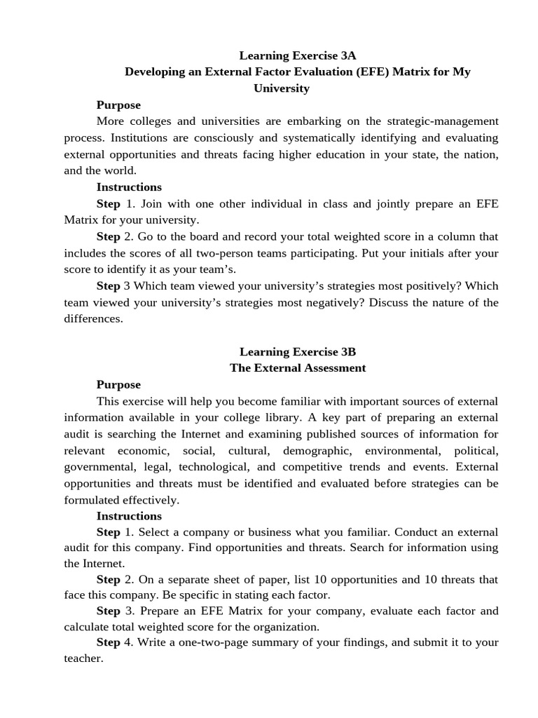 EFE Matrix Development for Universities | PDF