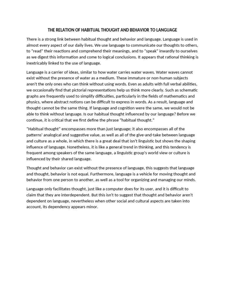 The Relation of Habitual Thought and Behavior To Language | PDF