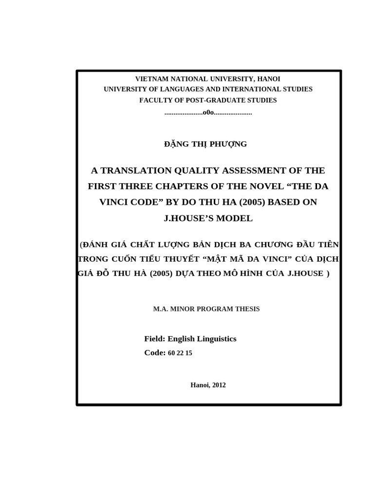 (Luận văn) a translation quality assessment of the first three chapters of the novel the da ...