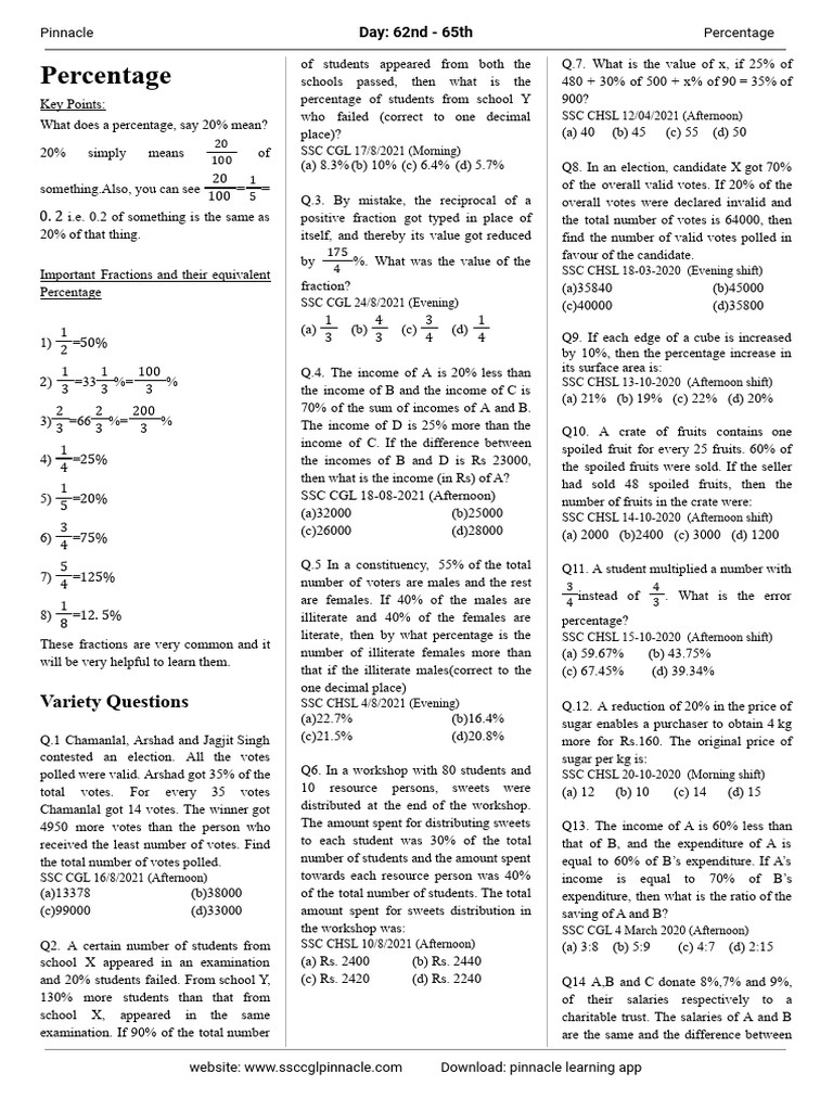 Percentage Questions | PDF | Expense | Percentage