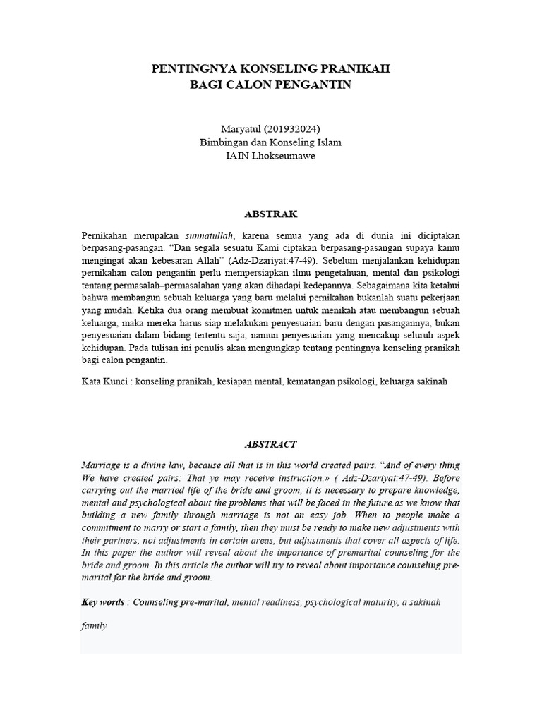 Pentingnya Konseling Pranikah Bagi Calon Pengantin | PDF