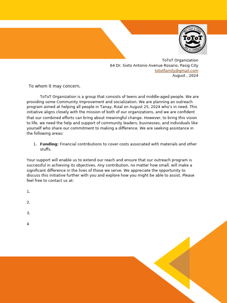 ToToT Organization - Outreach | PDF