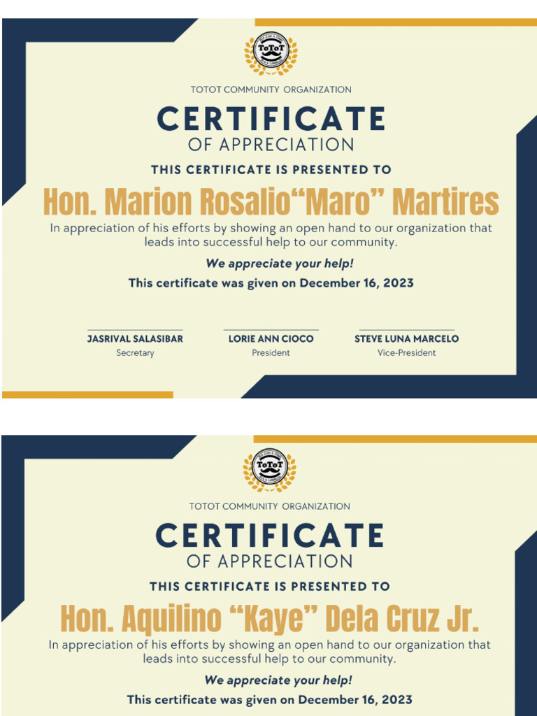 TOTOT CERTIFICATE | PDF