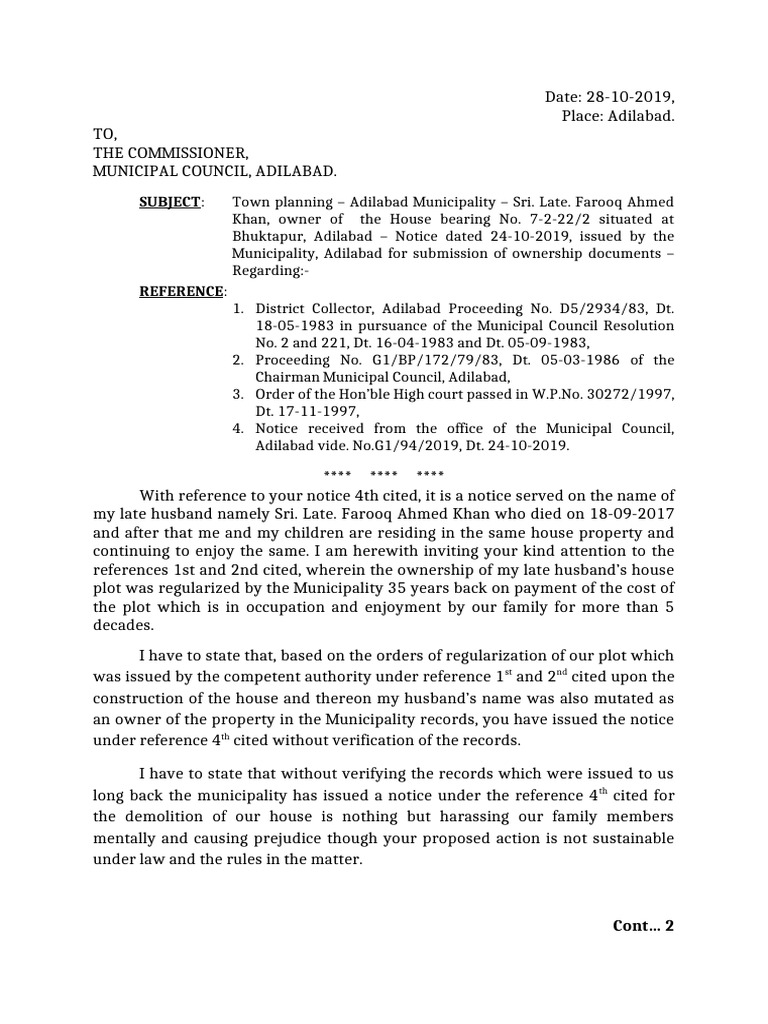 Reply To Municipality - Farooq Ahmed Khan (LR - Nusrat Parveen) | PDF | Government | Justice