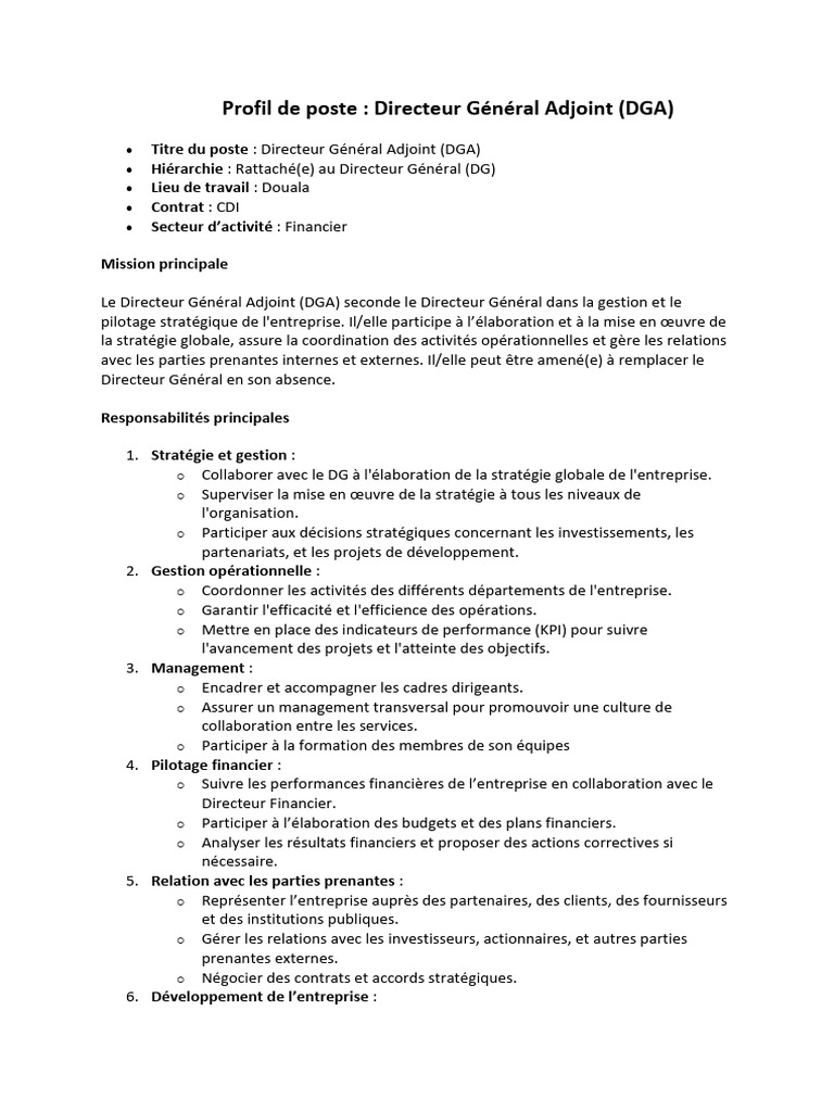 Fiche de Poste DGA | PDF | Business | Partie prenante