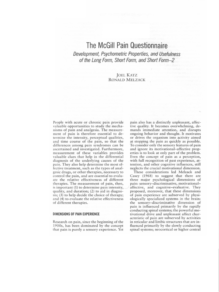 The Mcgill Pain Questionnaire | PDF | Pain | Perception