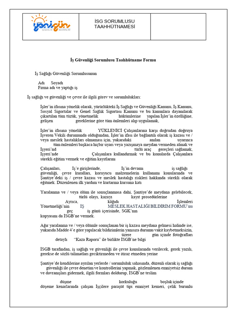 G Venli I Sorumlusu Taahh Tname Formu | PDF