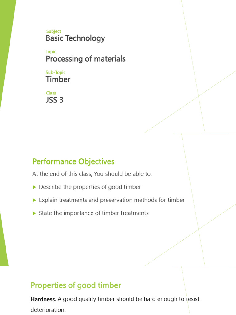 JSS 3 Qualities and Treatment of Timber | PDF | Lumber | Wood