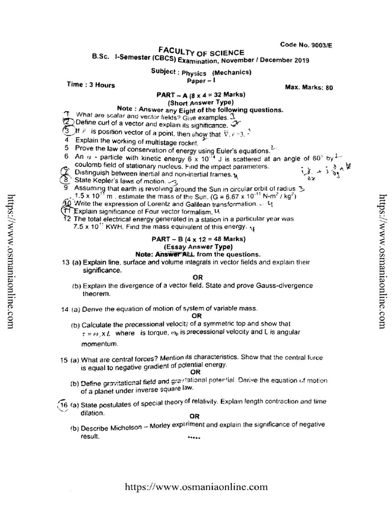 BSC 1 Sem Physics Mechanics 9003 Dec 2019 | PDF