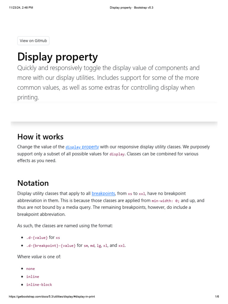 Display Property · Bootstrap V53 Pdf Bootstrap Front End 0092