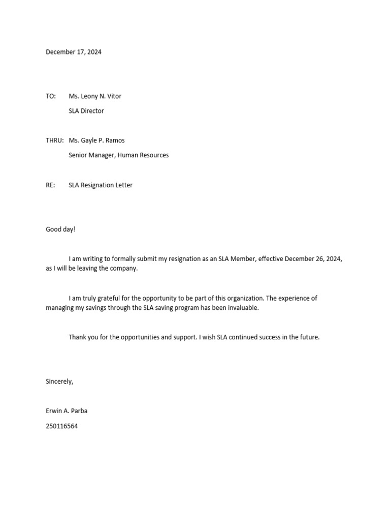 SLA Membership Resignation Notice | PDF