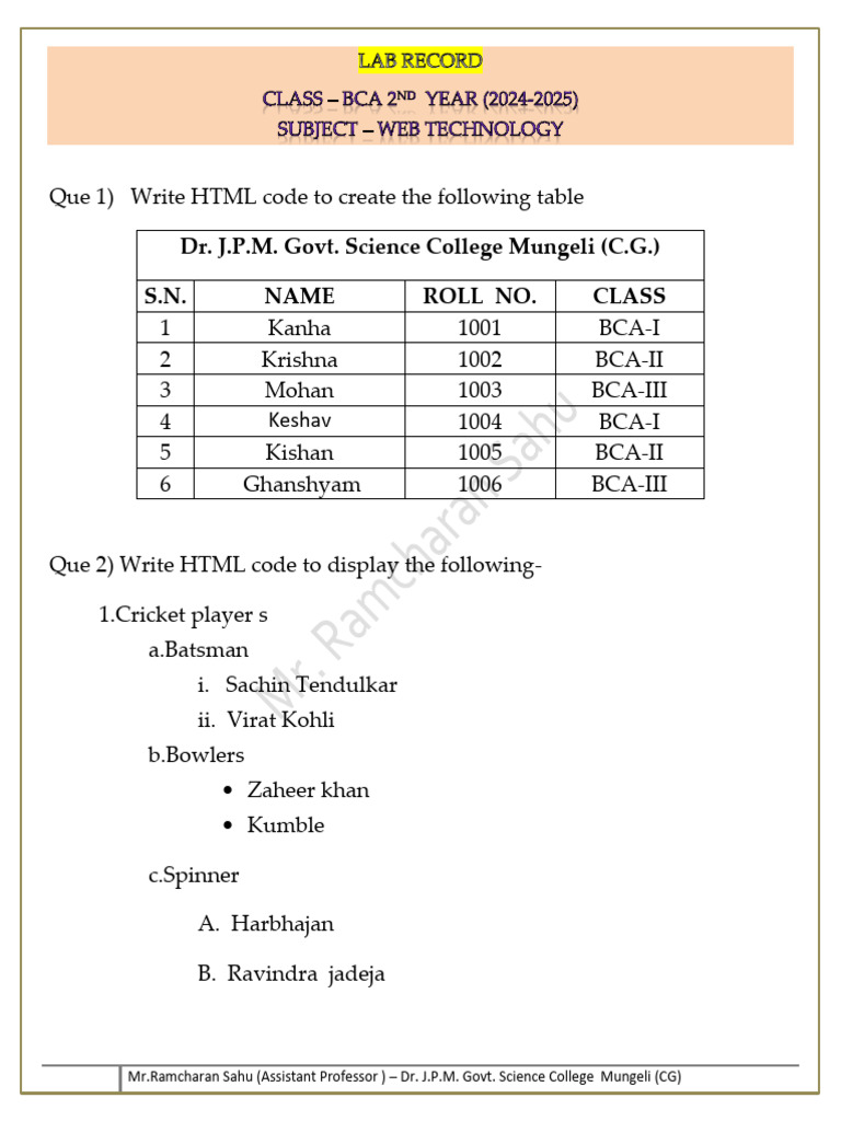 Lab Record BCA (II) - WT | PDF