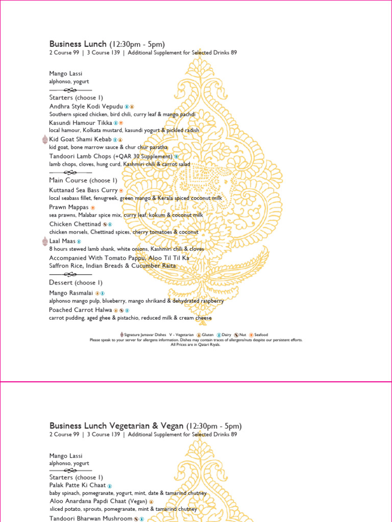 Jamavar Business Lunch Menu Options | PDF | Indian Cuisine | Foods