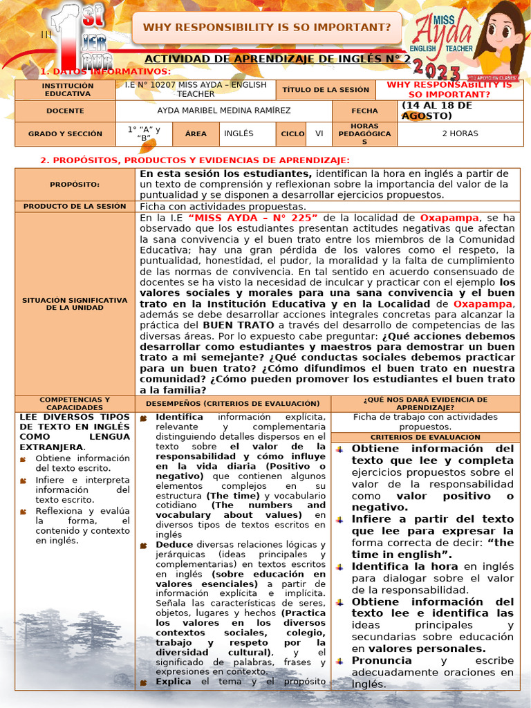 Actividad de Aprendizaje2 - Und5 - Jer - Rural - 1° - Sem2 - Clase2 - Miss Ayda | PDF ...