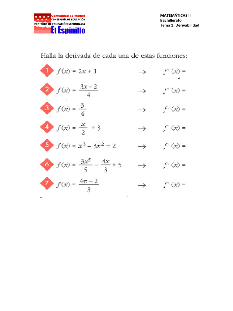 Ejercicios derivadas 1 | PDF
