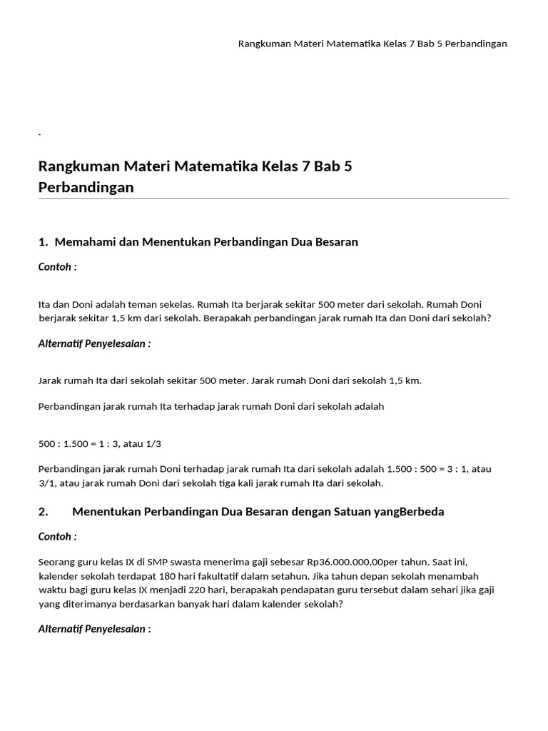 Rangkuman Perbandingan Kelas 7 | PDF