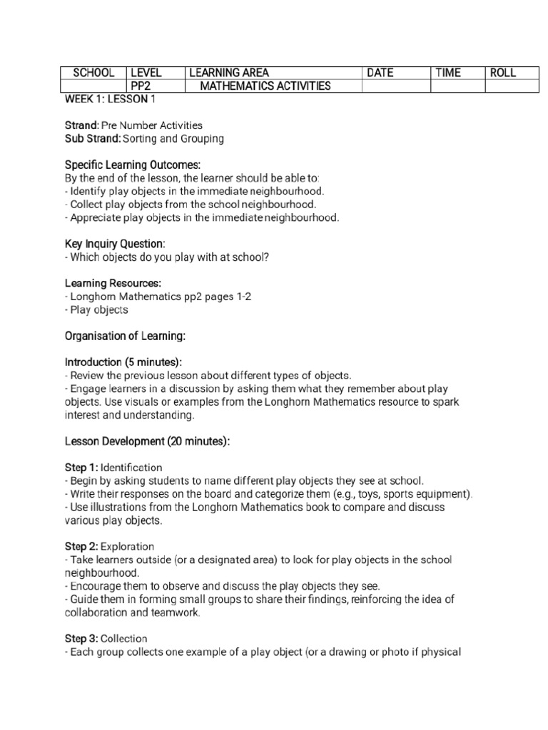 Pp2 Rationalised Mathematics Lesson Plan | PDF