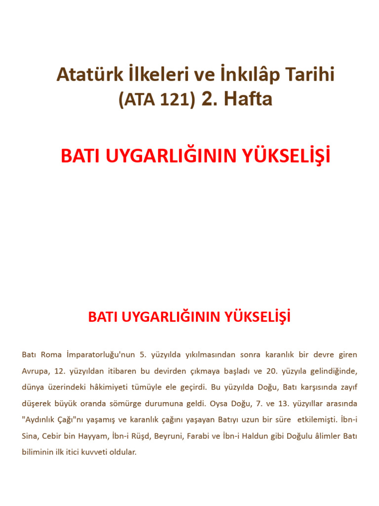 ATA121 02 DERS Bati Uygarligi | PDF
