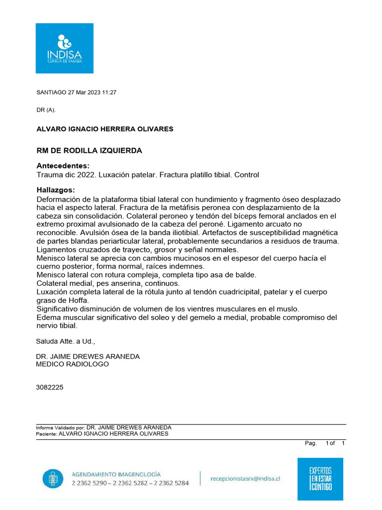 RM de Rodilla Izquierda-Informe | PDF