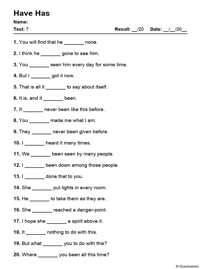 Grasdfsdfmmarism Have Has Test 7 1757318 | PDF