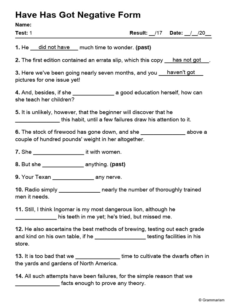 Gradfsdfmarism Have Has Got Negative Test 1 1823293 | PDF