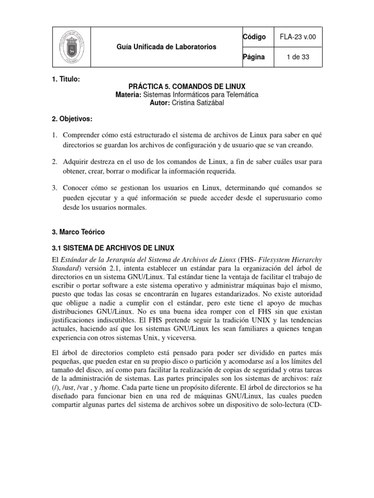 PRÁCTICA 5-Comandos de Linux v2 | PDF | Archivo de computadora | Sistema de archivos